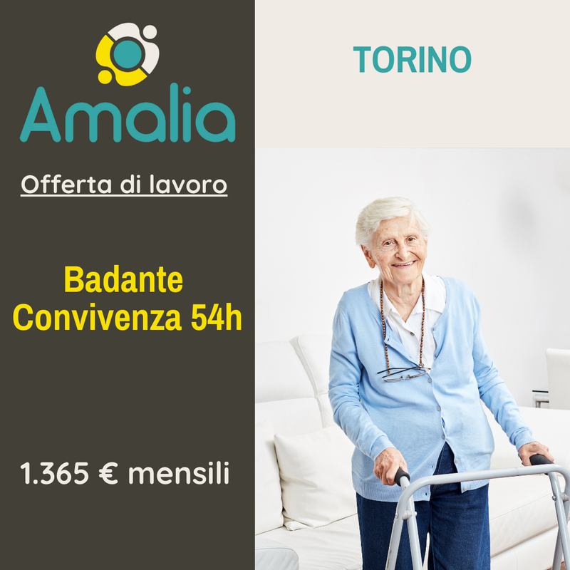 Offerta di lavoro badante in convivenza a Torino | 1365 €/mese