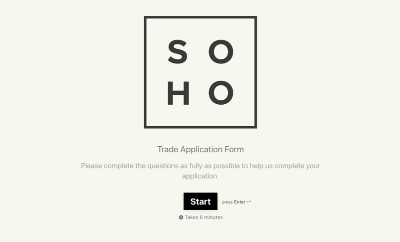 Soho Trade Application Form