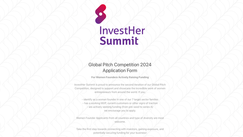 InvestHer Summit 2024 Global Pitch Competition Application Form